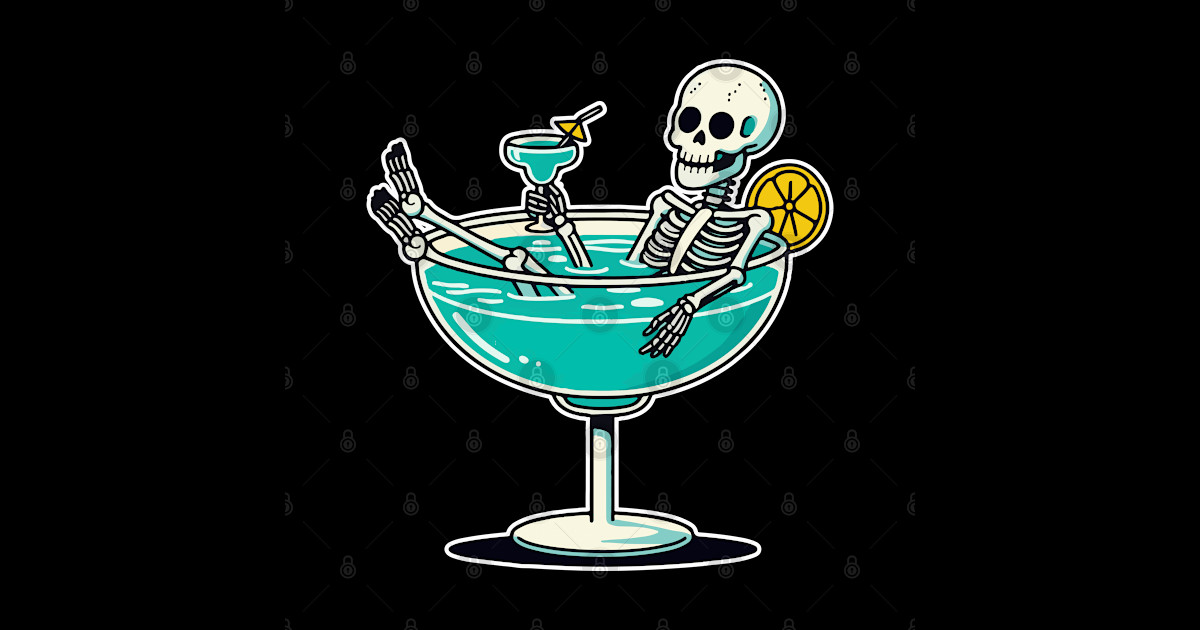 Skeleton bathing in margarita - Skeleton - Sticker | TeePublic