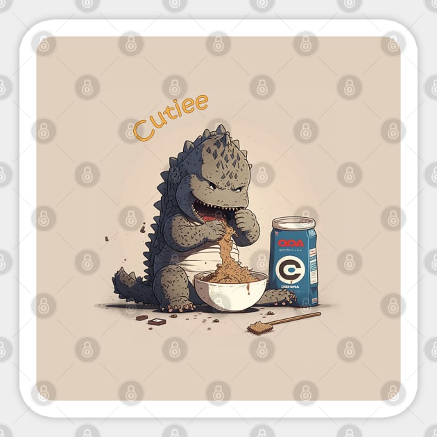 Cutie Godzilla eats snack - Cutie - Sticker | TeePublic
