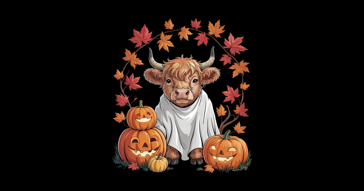 Halloween Highland Cow Ghost Spooky Pumpkin Hello Fal - Halloween ...