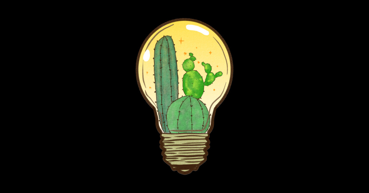 Light Bulb Cactus - Light Bulb Art - Sticker | TeePublic