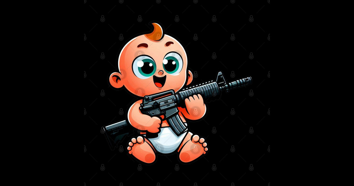 Baby with Gun - Baby - Sticker | TeePublic