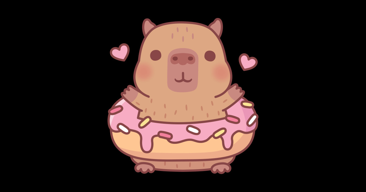 Cute Capybara With Pink Frosting Donut - Cute Capybara - Posters and ...