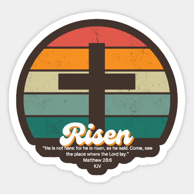 Retro Christian Cross Tee, Jesus Is Risen - Retro Jesus - Sticker ...