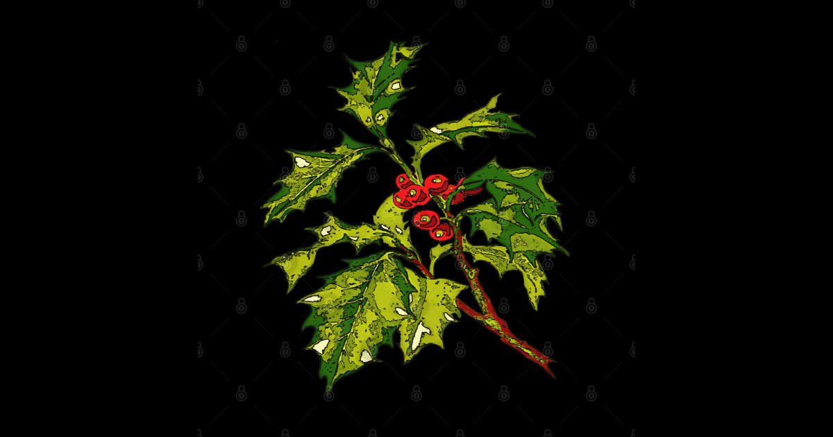 Black Outline Art Of Christmas Holly Cut Out - Holly Berries - Posters ...