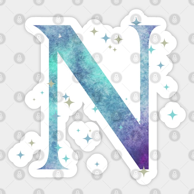 Letter N Monogram watercolor galaxy - Monogram Letter N - Sticker ...