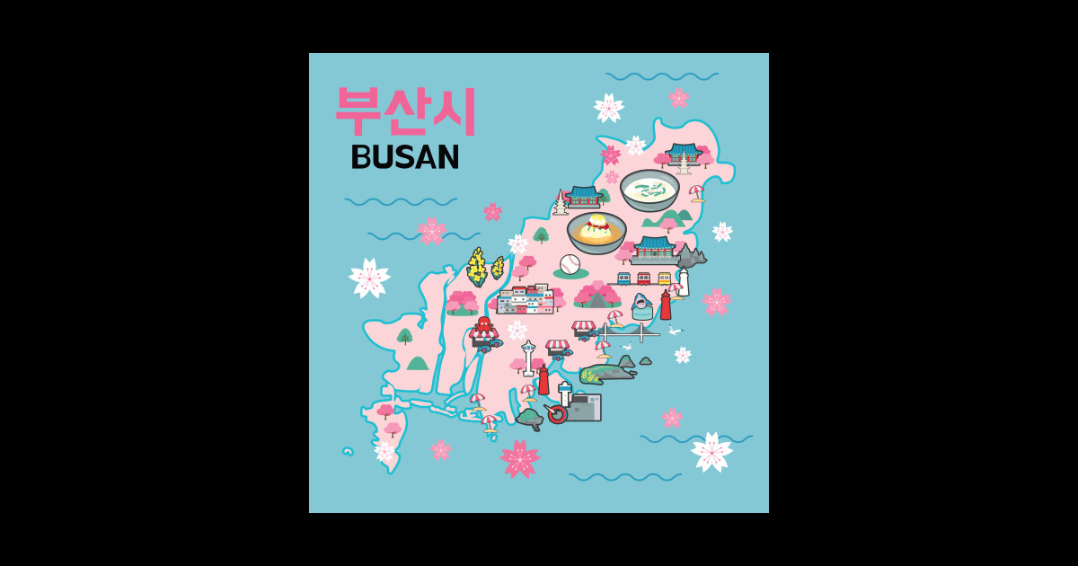 Busan Attractions Map - Busan - Sticker | TeePublic