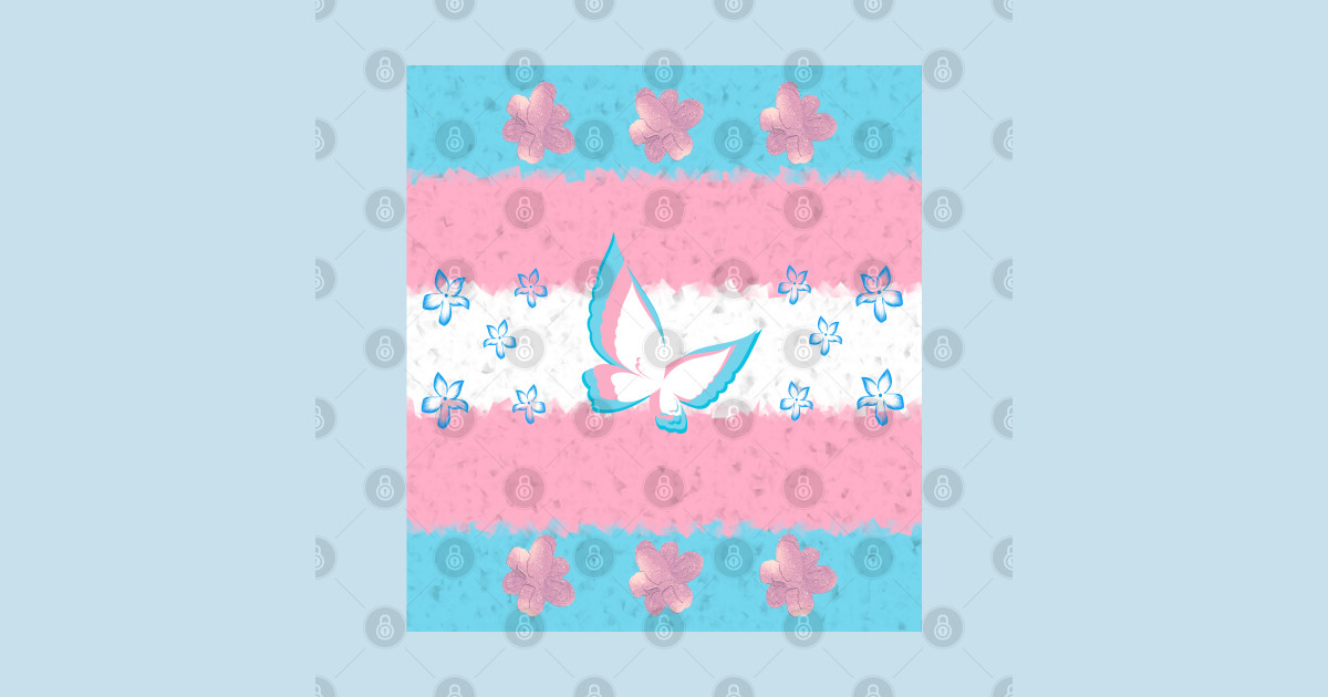Transgender flag, pride butterfly, blue pink glitter flowers ...