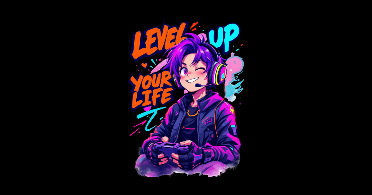 Anime Gamer Level Up Life Minimalist Poster - Level Up - Sticker ...