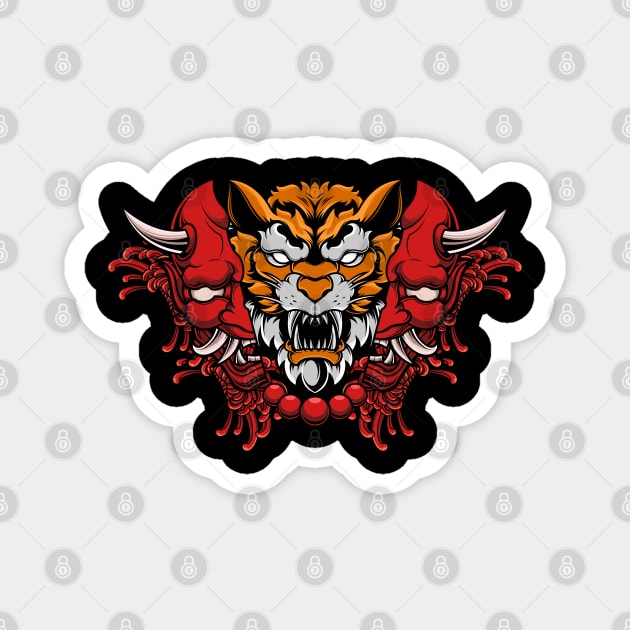 TIGER WITH HANNYA ONI MASK ILLUSTRATION - Tiger - Magnet | TeePublic
