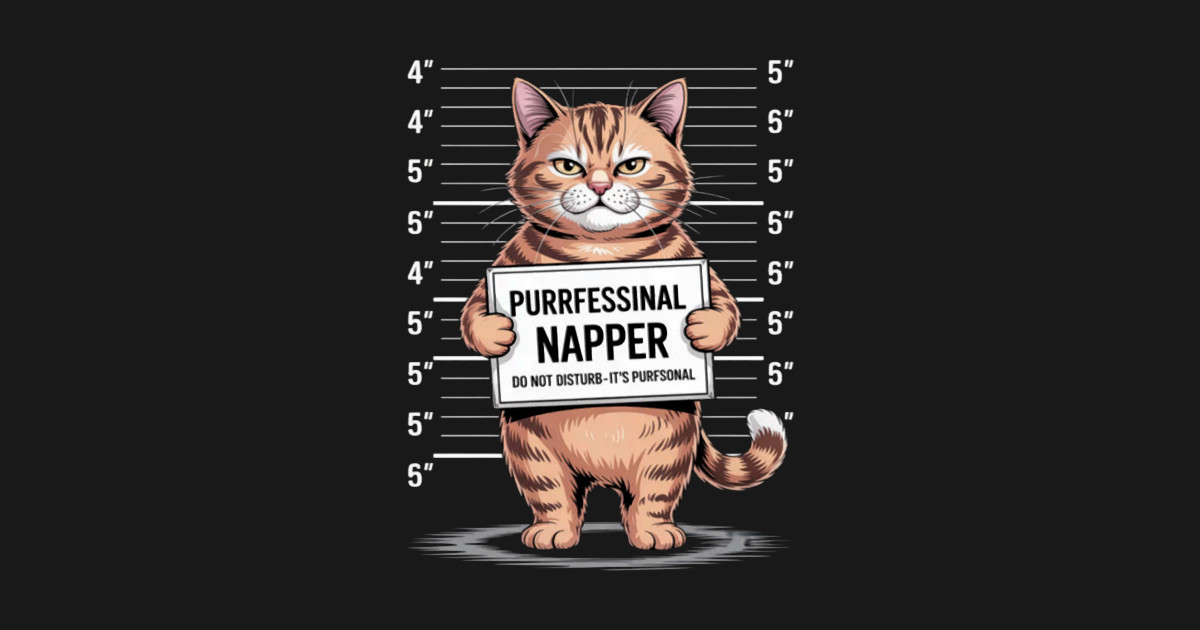 Fat Tabby Cat Mugshot – Funny “Napping” Arrest - Cat - T-Shirt | TeePublic