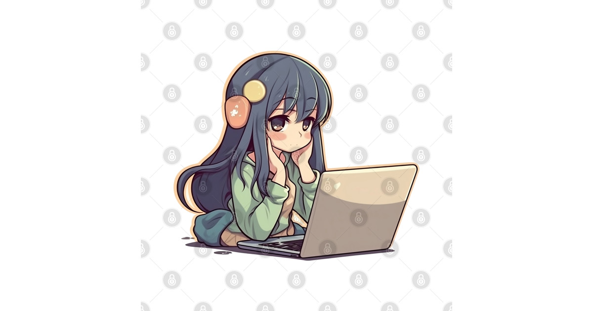 Kawaii Anime girl using laptop - Anime Girls - T-Shirt | TeePublic