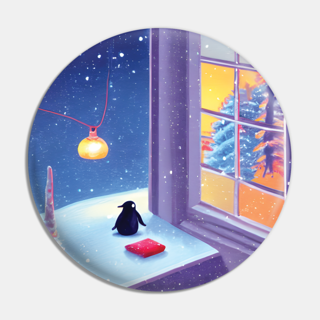 Introvert Christmas Baby Penguin Waiting For Santa Under Moonlight ...