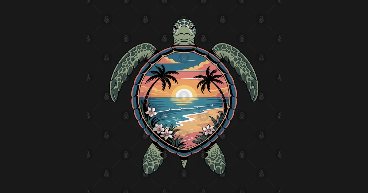 Turtle Motif Palm Trees Waves Festival Summer Turtles Surf - Turtle ...
