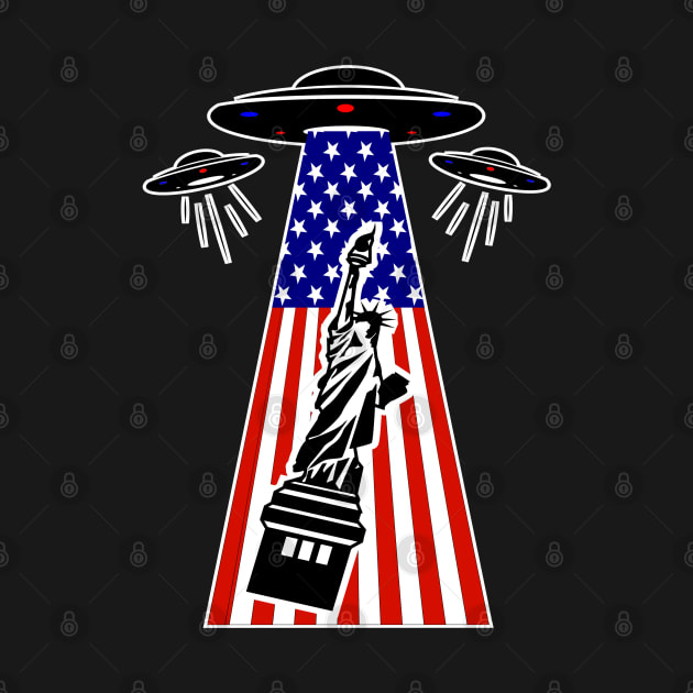 Alien abduction Statue of Liberty, USA Flag - Alien Abduction - T-Shirt ...