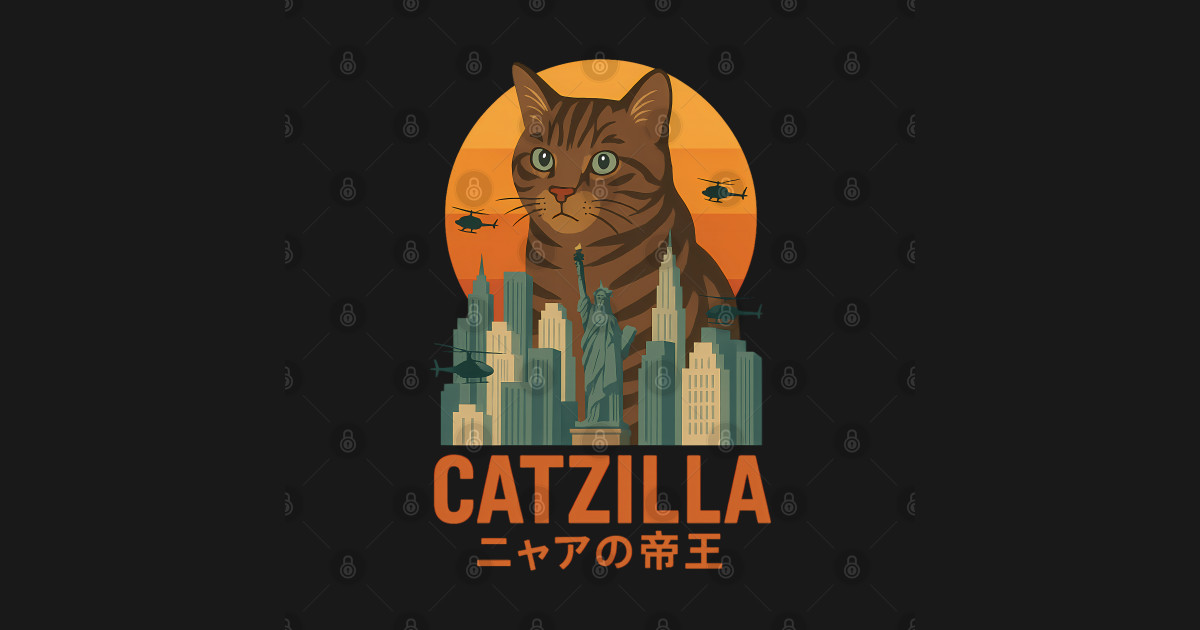 Catzilla - Funny Cat - T-Shirt | TeePublic