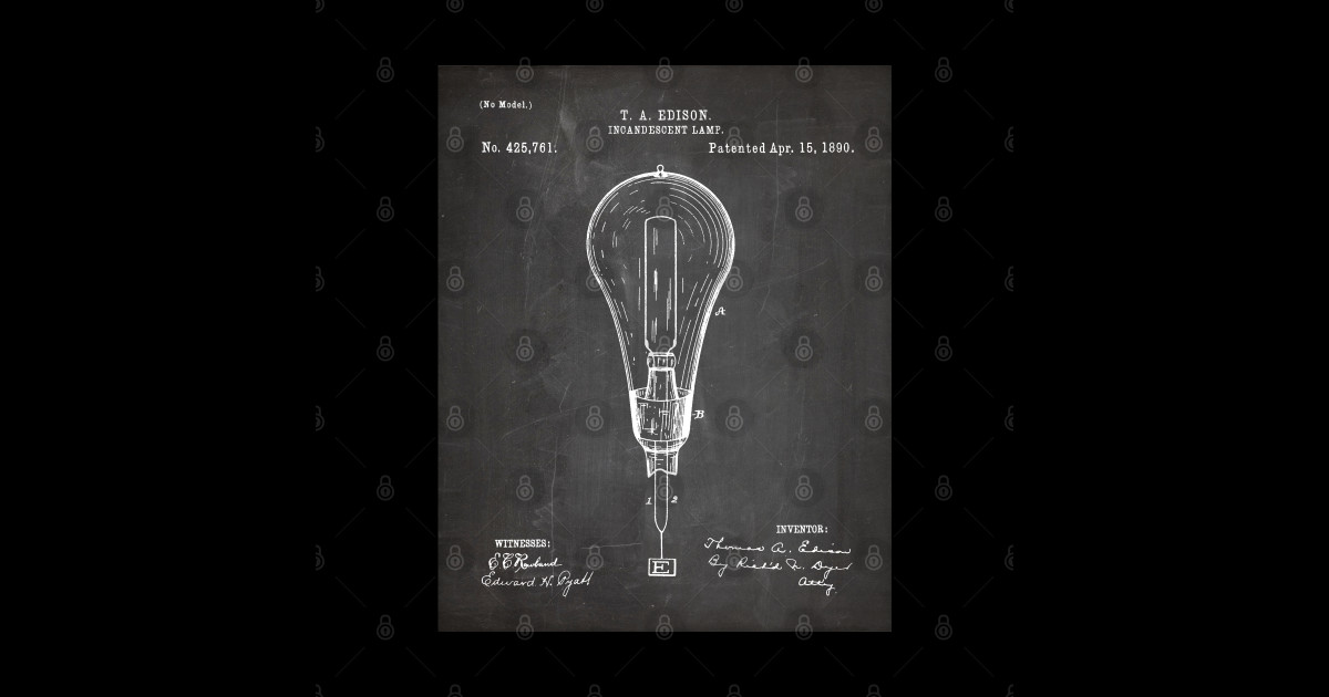 Edison Lamp Patent - Housewarming Home Hallway Entry Décor Art - Black ...