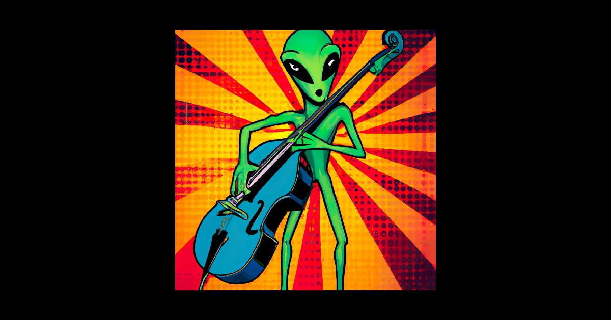 Surreal alien stand up bassist from another dimension - Alien - Sticker ...