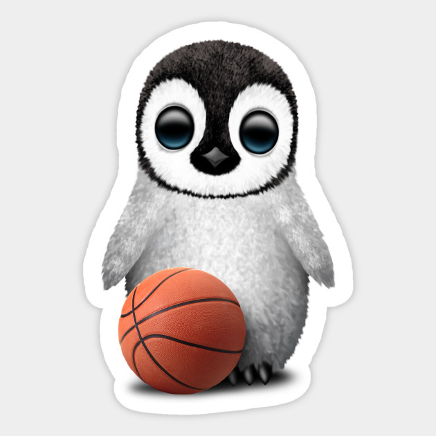 Cute Baby Penguin Playing With Basketball - Basketball - Sticker ...
