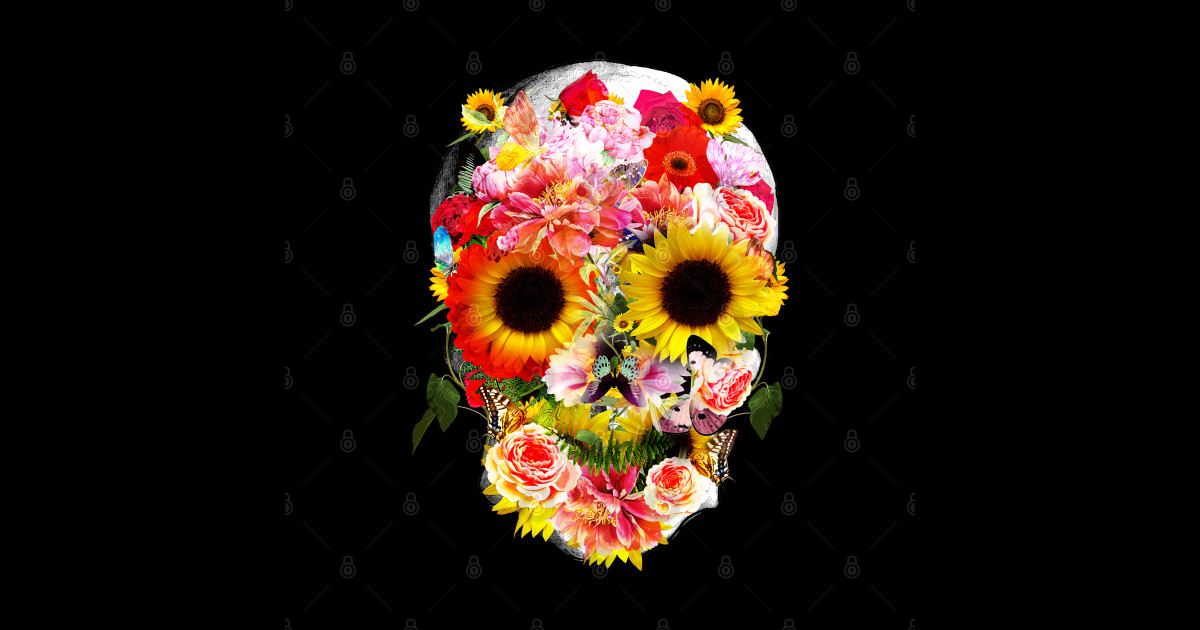 Sage Tribe Skull With sunflowers - Skull Cool Skulls - Posters and Art ...
