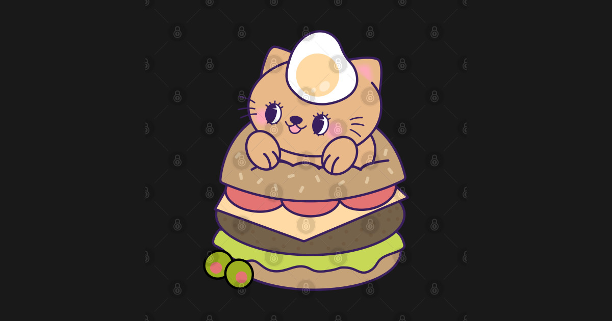 Cute Kawaii Cat in a Cheeseburger - Kawaii Cat - T-Shirt | TeePublic