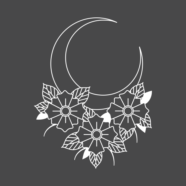Old School Half Moon With Flowers - Half Moon - T-Shirt | TeePublic