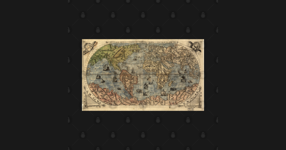 Vintage World Map ca 1595 - Map - T-Shirt | TeePublic