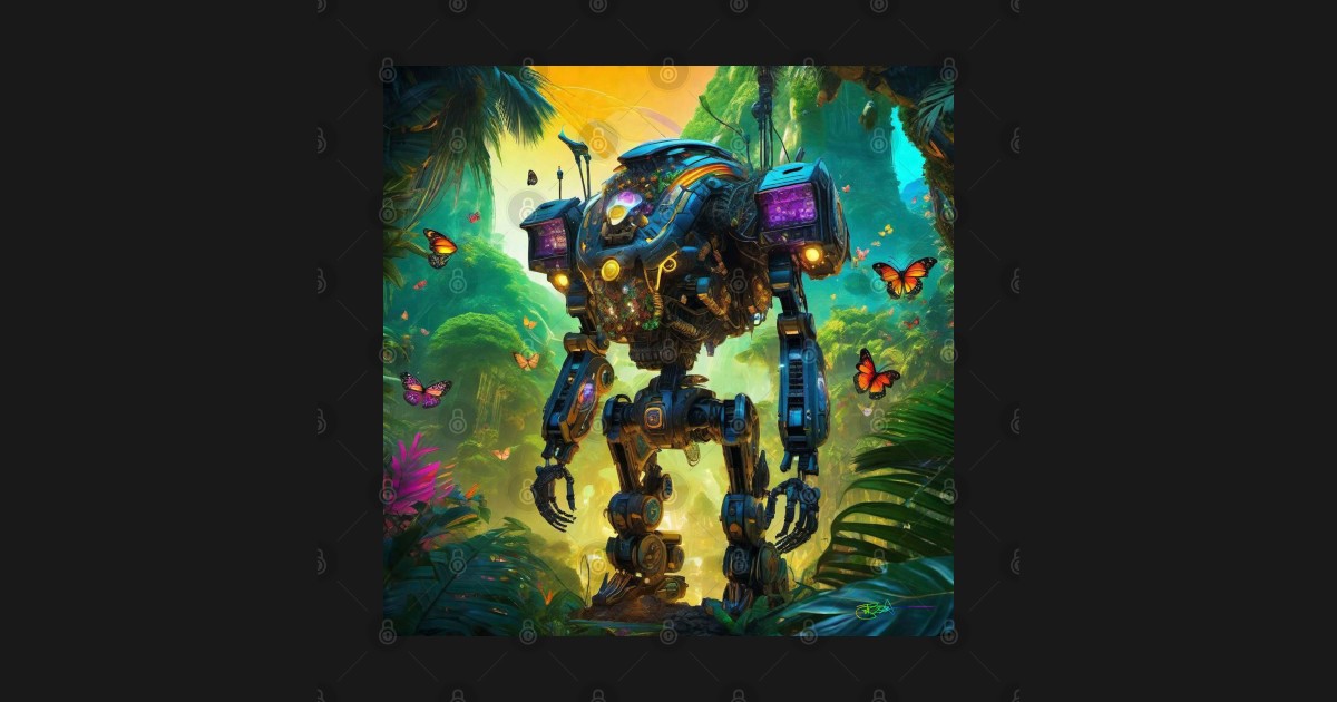 Alien Worlds – Robot Cyborgs Trippy Art 134 - Sci Fi Fantasy - T-Shirt ...