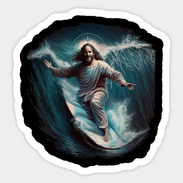 Jesus surfs - Surfing Jesus - Sticker | TeePublic
