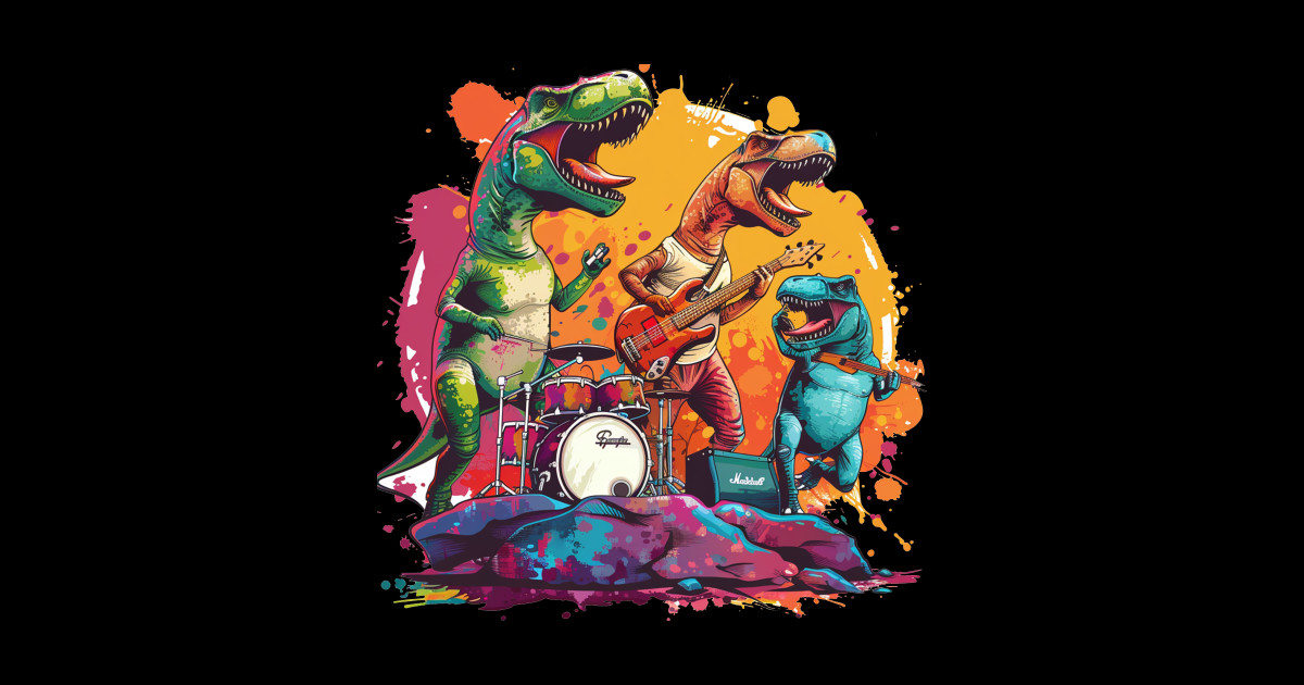 Dinosaur Rock Band! Rock N. Roll Novelty Funny T-Rex - Dinosaur ...