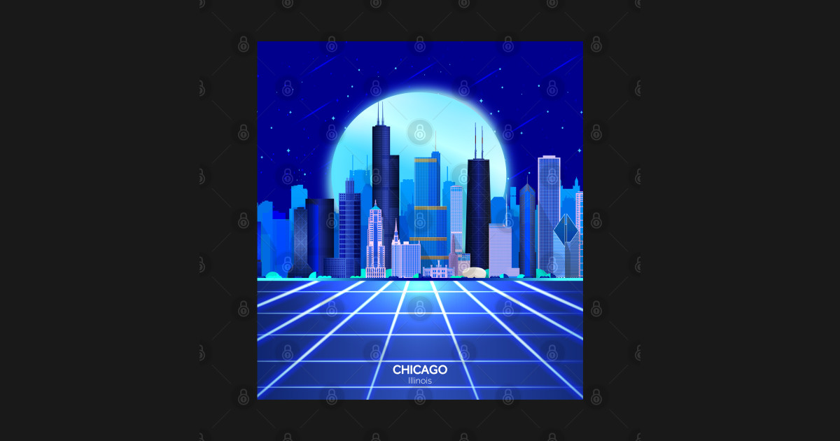 Chicago Cityscape Retrowave - Synthwave - T-Shirt | TeePublic