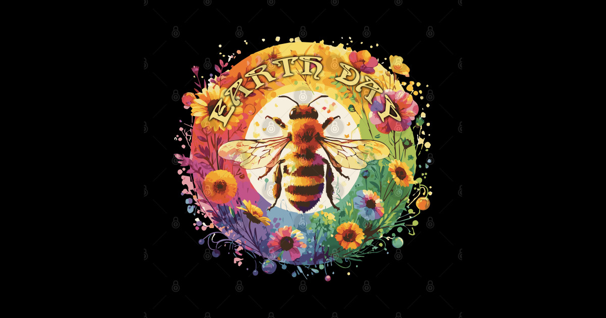 Earth Day Bee and Flowers - Earth Day - Sticker | TeePublic