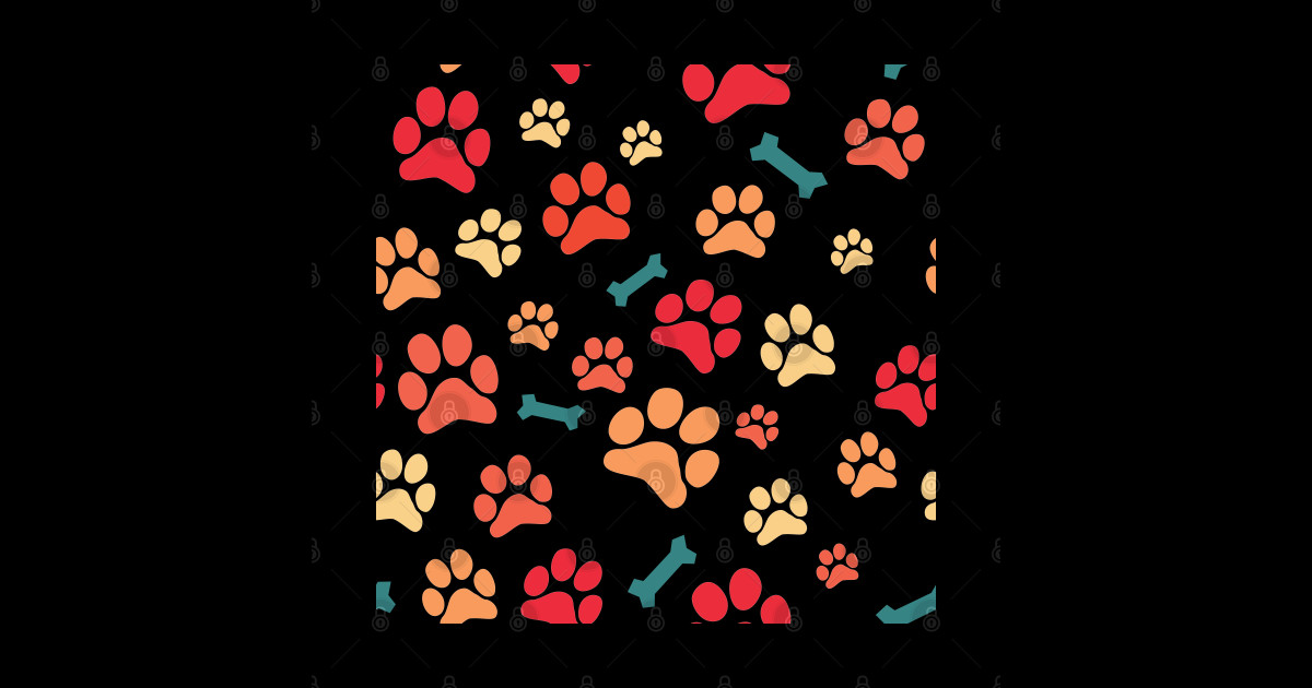 Dog Paw Prints and Bones Warm Colors Pattern - Dog Paws - Sticker ...