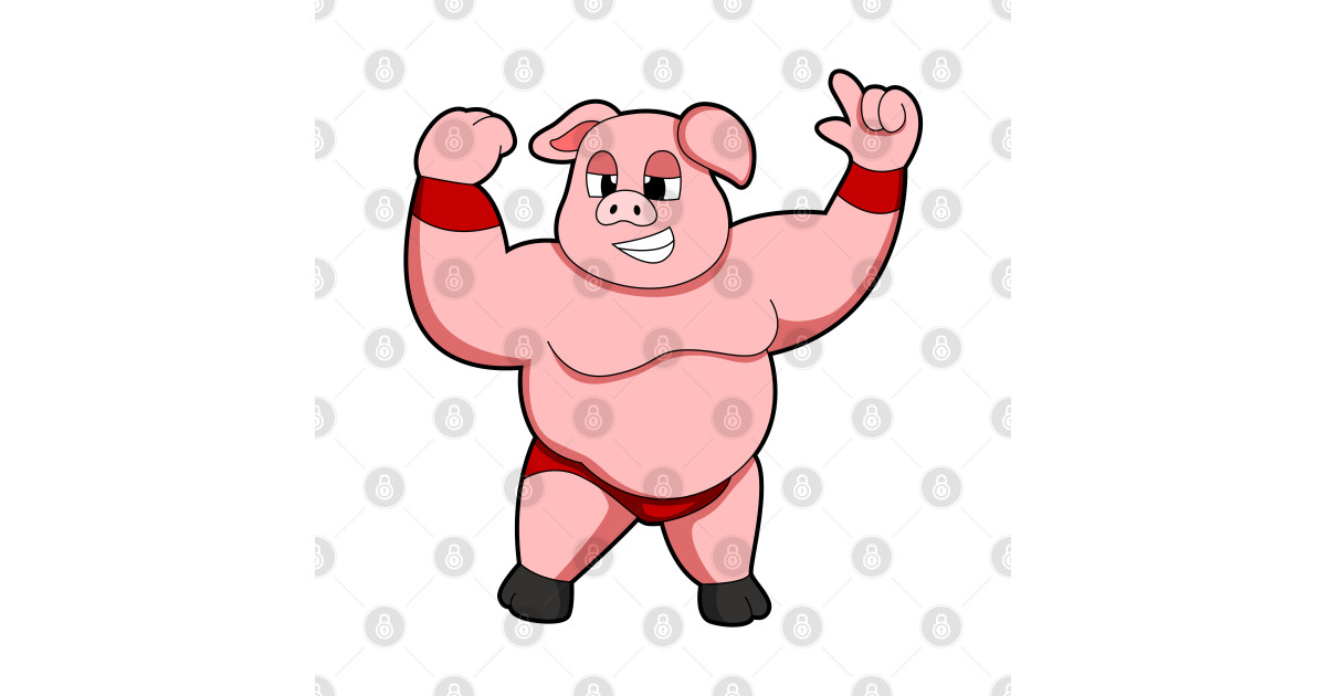 Pig as Bodybuilder with big Belly - Bodybuilding - T-Shirt | TeePublic