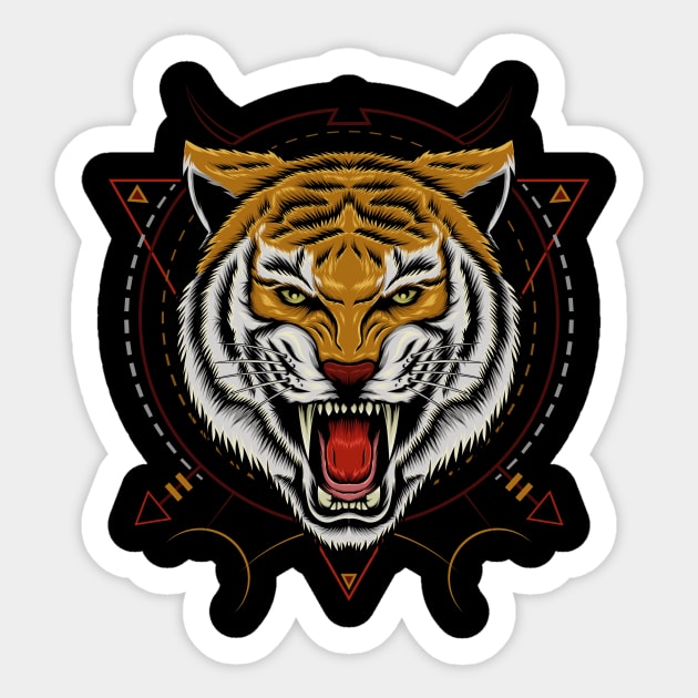 Angry Tiger head illustration - Tiger Scream - Sticker | TeePublic