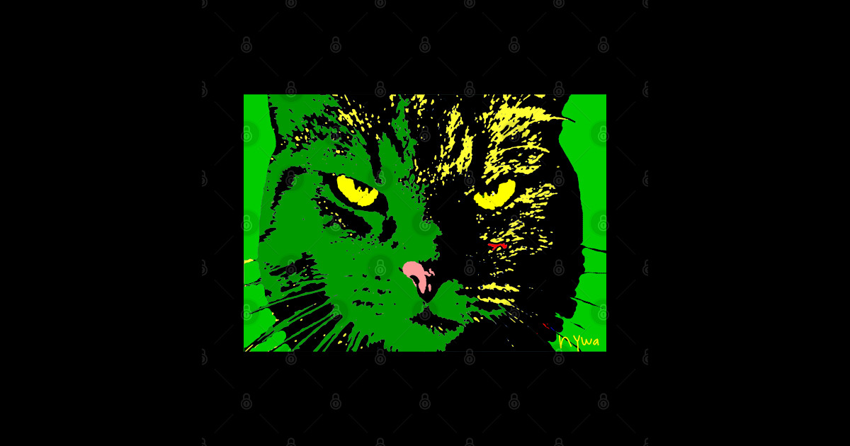 ANGRY CAT POP ART - GREEN YELLOW BLACK - Angry Cat - Posters and Art ...