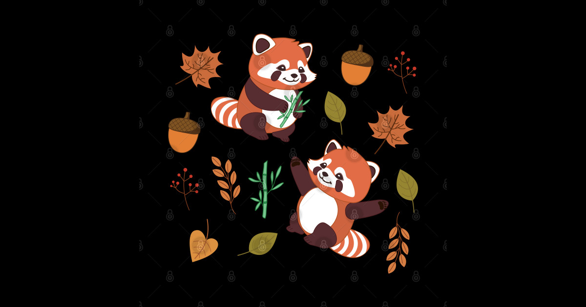 Cute Red Panda Bears Bamboo Autumn Leaves - Red Panda - Sticker | TeePublic