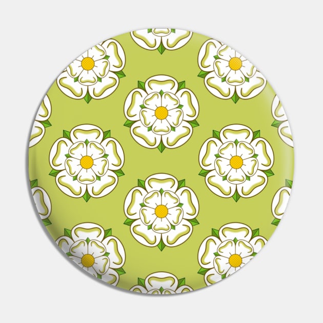 Yorkshire Rose - Pattern - Green Background - Yorkshire - Pin | TeePublic