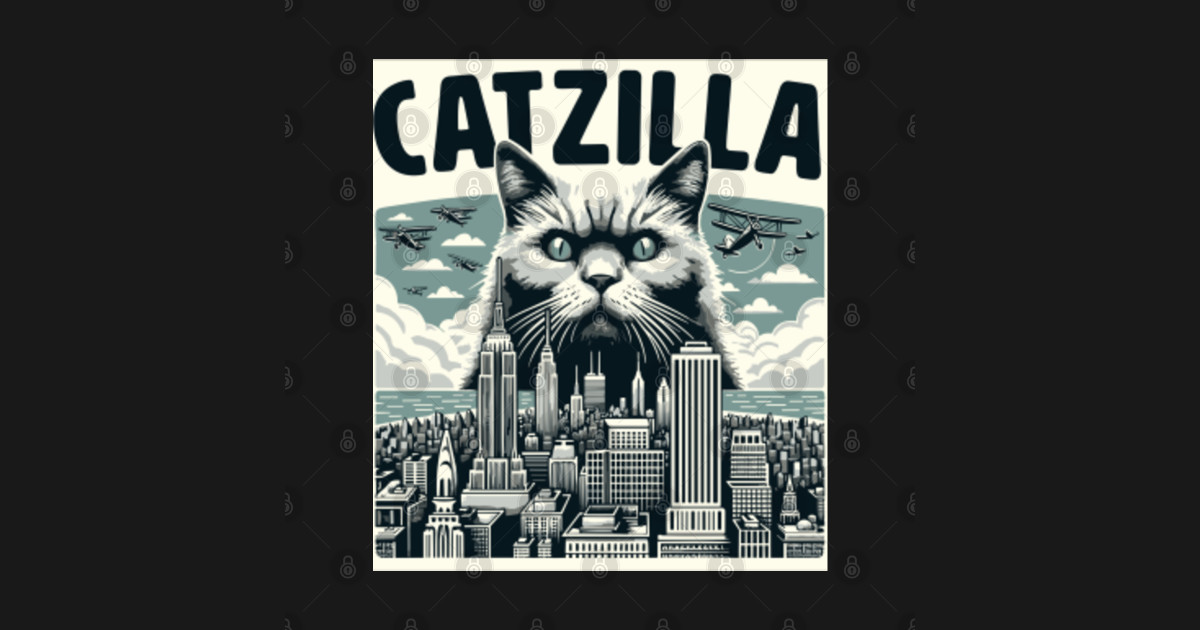 Catzilla Funny Cat Kitten Design - Cat Catzilla - T-Shirt | TeePublic