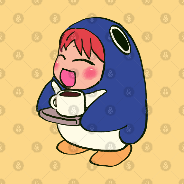 I draw cafe penguin suit chiyo chan serving coffee with a tray ...