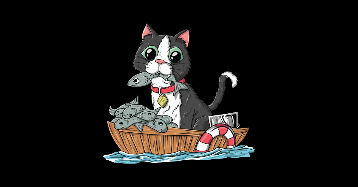 Cute Funny Cat Eat Fish Fishing Gift - Fisherman - Sticker | TeePublic