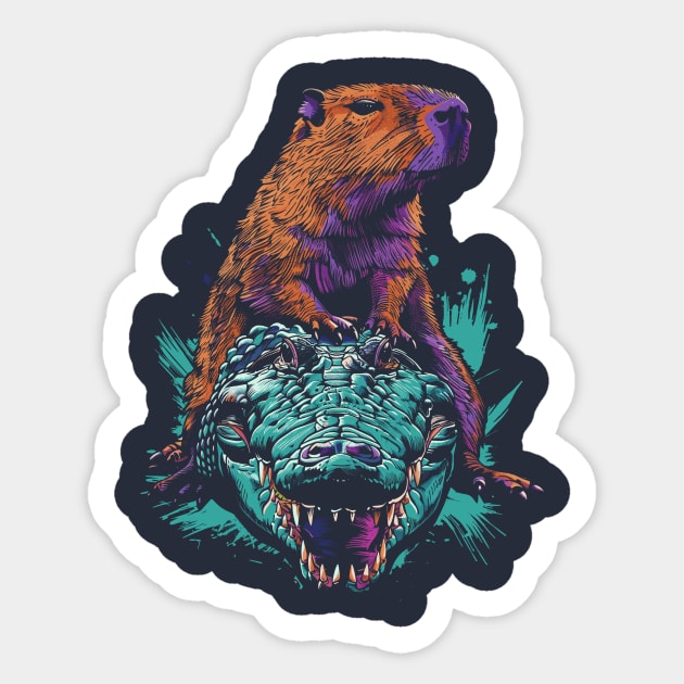 Capybara Riding a Crocodile - Capybaras - Sticker | TeePublic