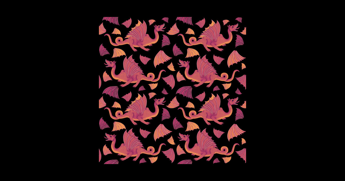 Red Dragon and Wing Pattern on Black - Dragon - Posters and Art Prints ...