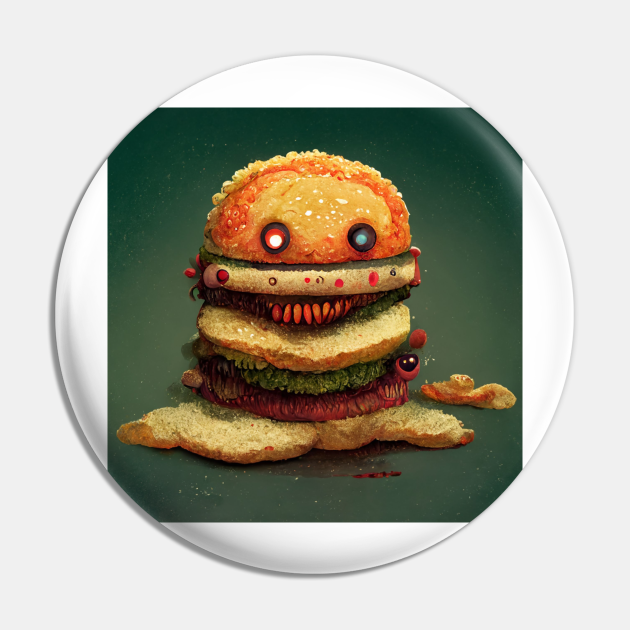 Hamburger Monster - Hamburger - Pin | TeePublic