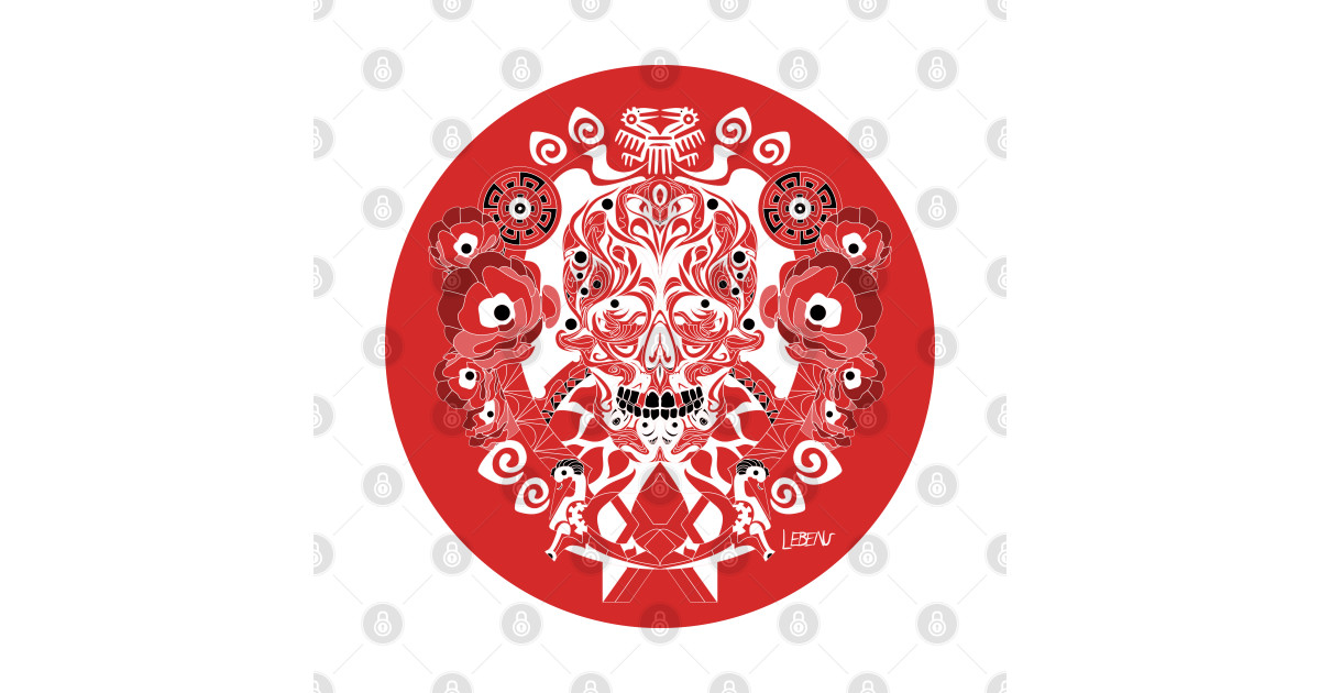 crimson skull in tree of life ecopop in zentangle totonac patterns ...