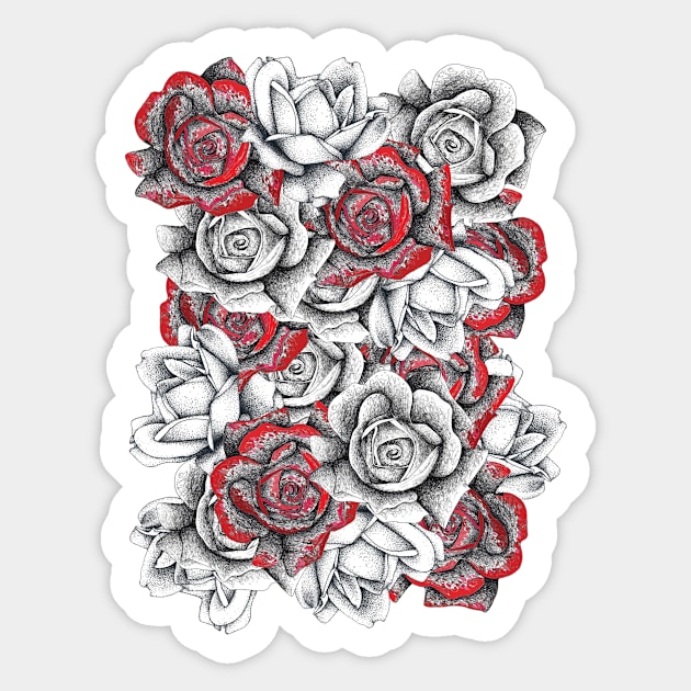 Black White and Red Roses - Rose - Sticker | TeePublic
