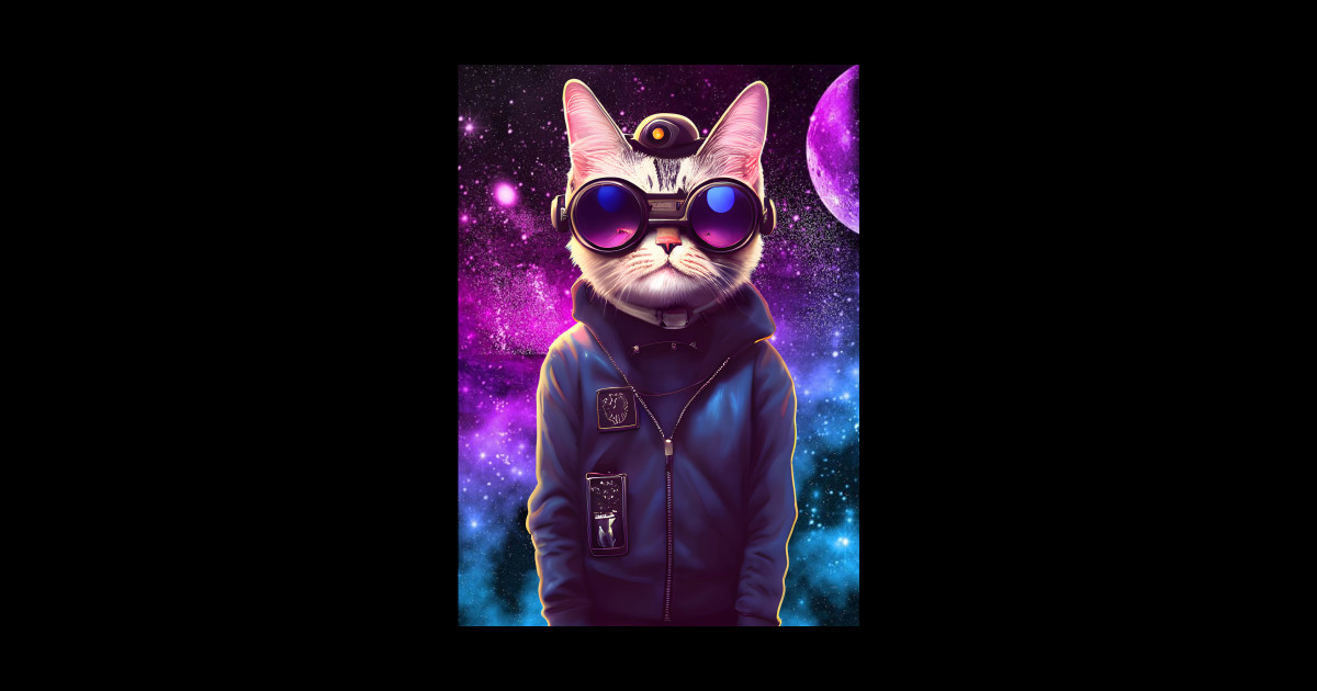 Techno Cat In Cyber Space - Techno Music Lovers - Sticker | TeePublic