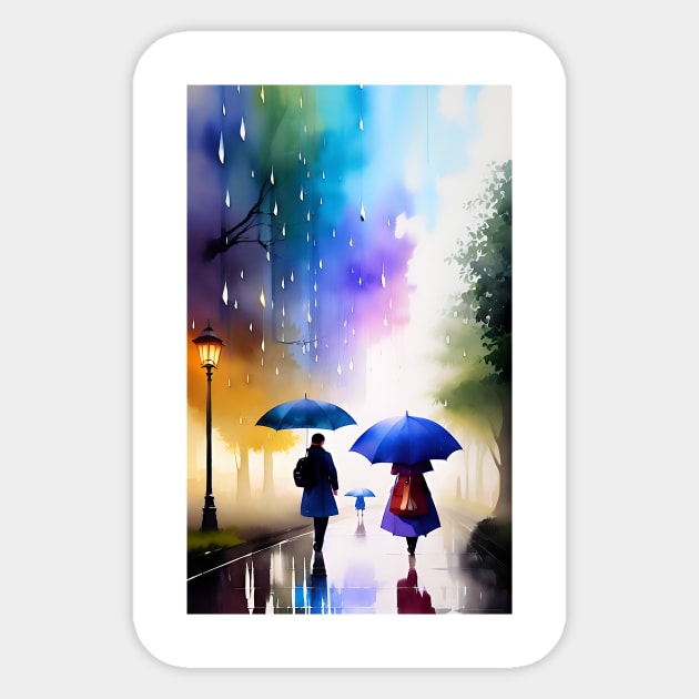 Rainy Day Walk - Rain - Sticker | TeePublic
