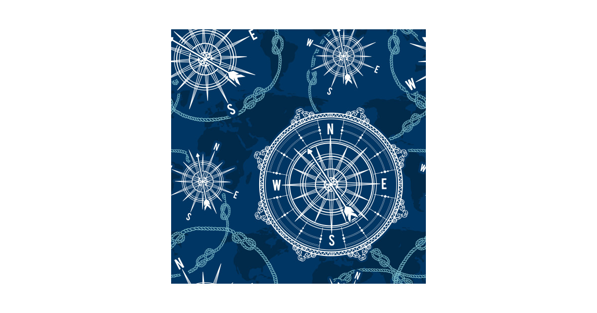 Navy Blue Nautical Compass Design - Nautical Art - T-Shirt | TeePublic