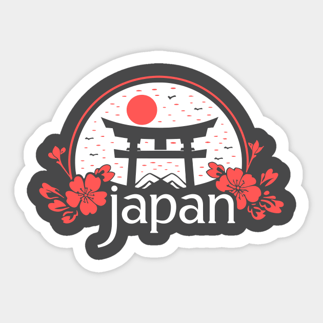 japanese elegance - cherry blossoms and shinto gate - Japan - Sticker ...