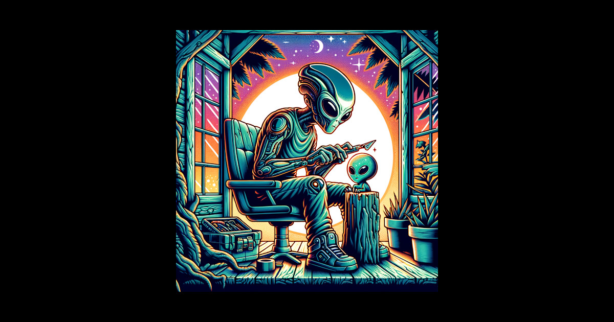 Alien Wood Maker - Woodworker - Sticker | TeePublic